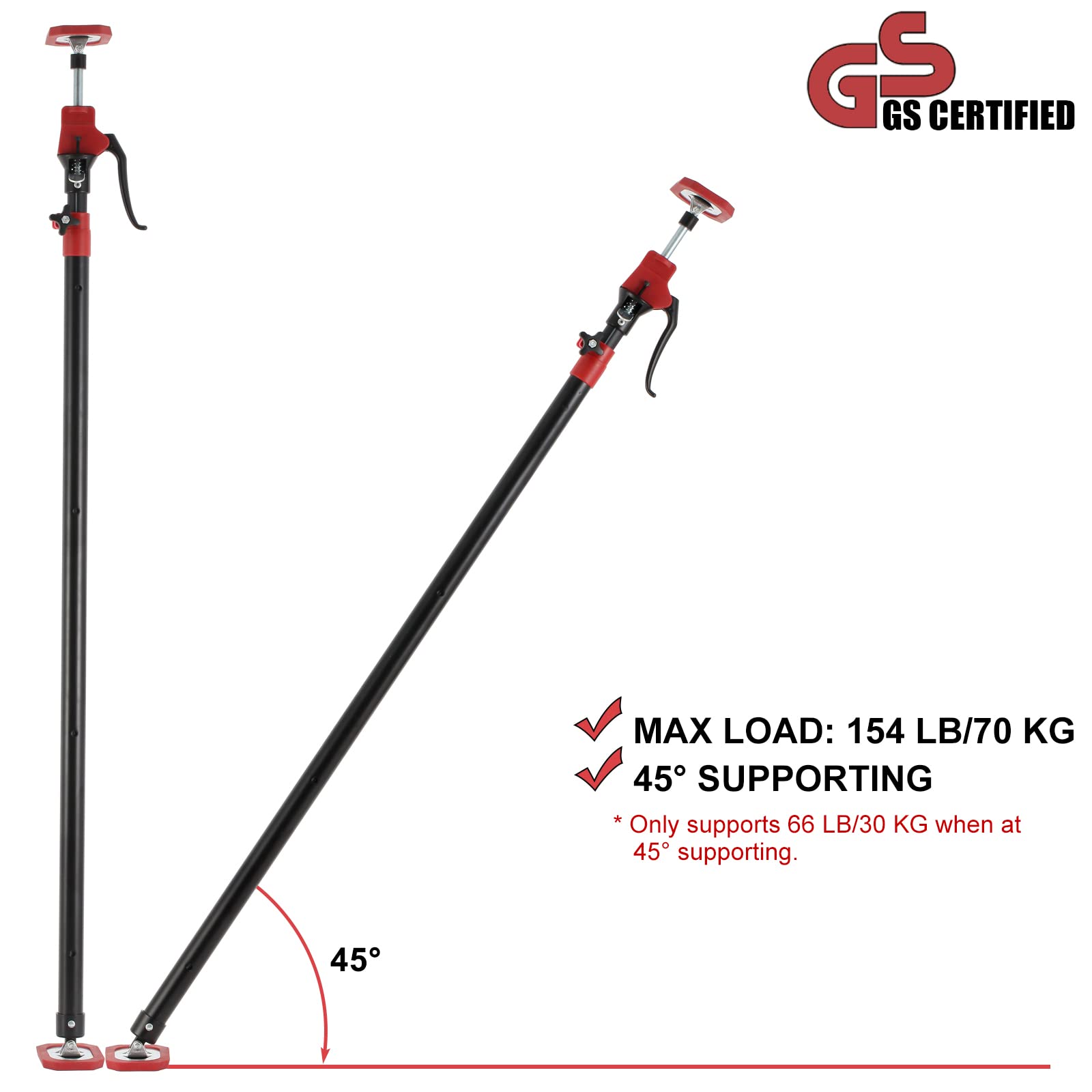 XINQIAO Third Hand Tool 3rd Hand Support System, Premium Steel Support Rod with 154 LB Capacity for Cabinet Jack, Drywall Jack& Cargo Bars, 49.2 IN-114.2 in Long, 1 PC