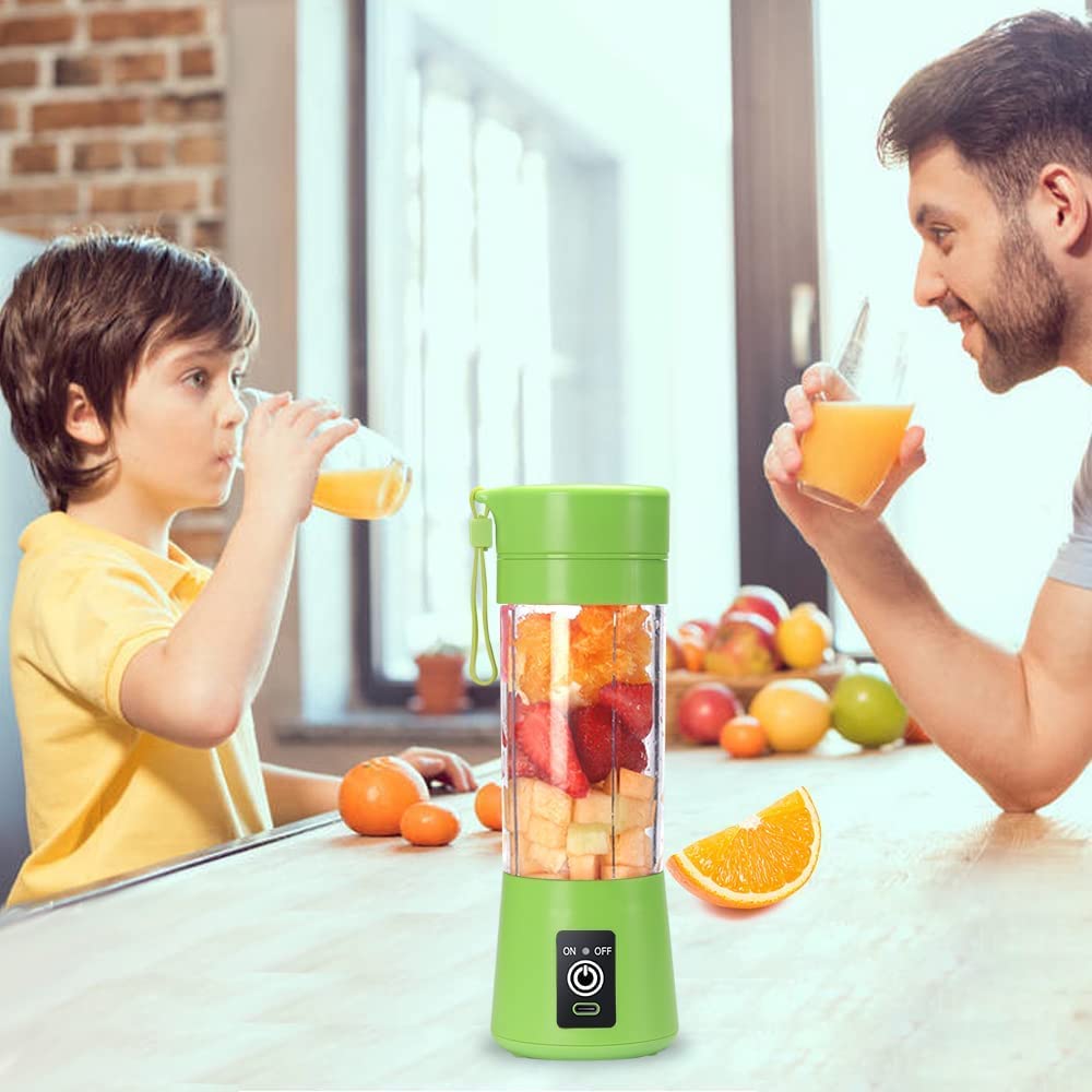 Portable Blender Mixer,Personal Juicer,Smoothies and Shakes Blender,HandCup Fruit Machine Blender 380 ML (Blue, Pink, Purple & Pink Color available) (Green)