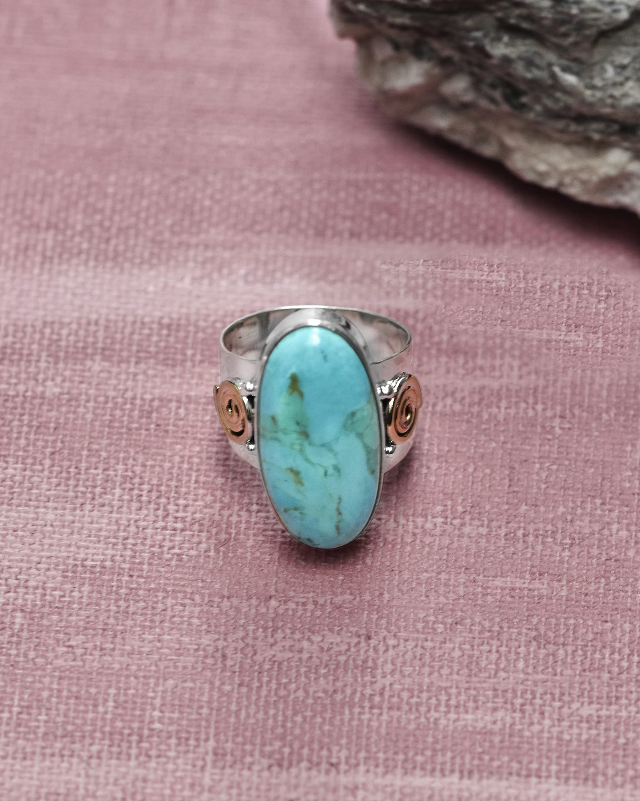 YoTreasure Blue Mohave Turquoise 925 Sterling Silver Brass Bold Ring Jewelry