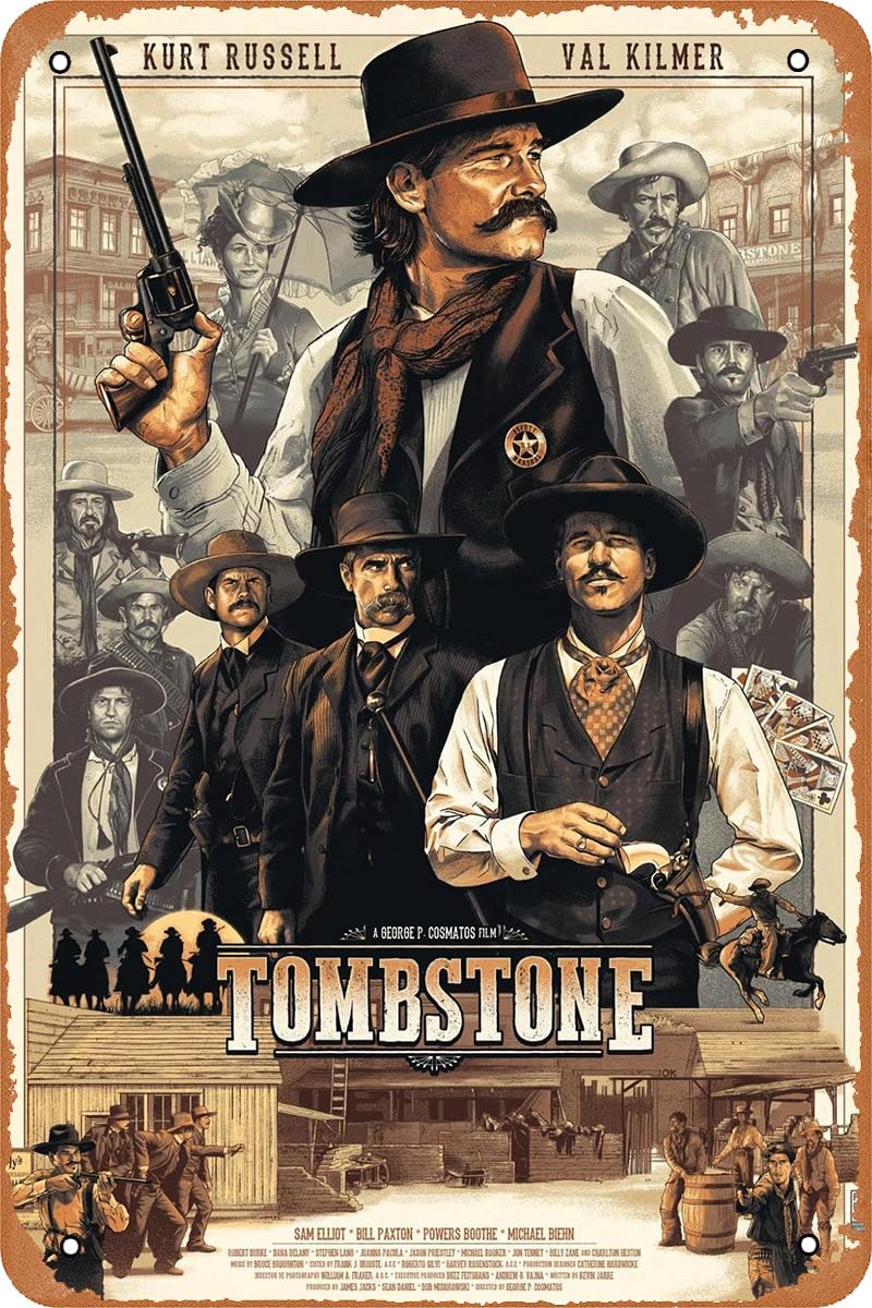 QIUJUPP Tombstone West Cowboy Movie Poster Retro Metal Sign Vintage Tin Sign for Bar Office Home Wall Decor Gift 12 X 8 inch