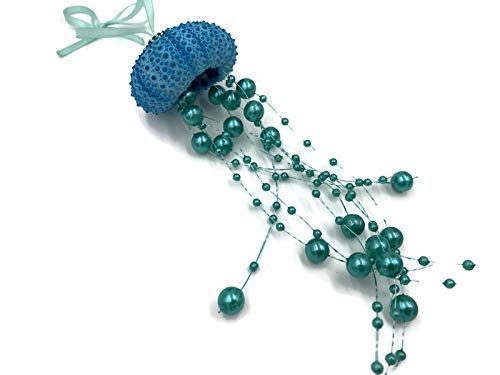 Tropical Blue Turquoise Sea Urchin Jellyfish Christmas Ornament, Beach Theme Holiday Decorations