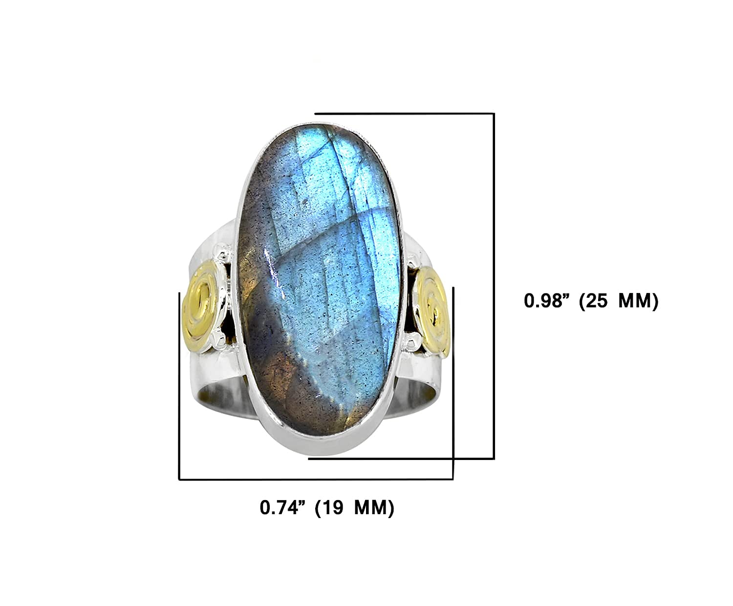 YoTreasure Natural Labradorite 925 Sterling Silver Brass Bold Ring Jewelry