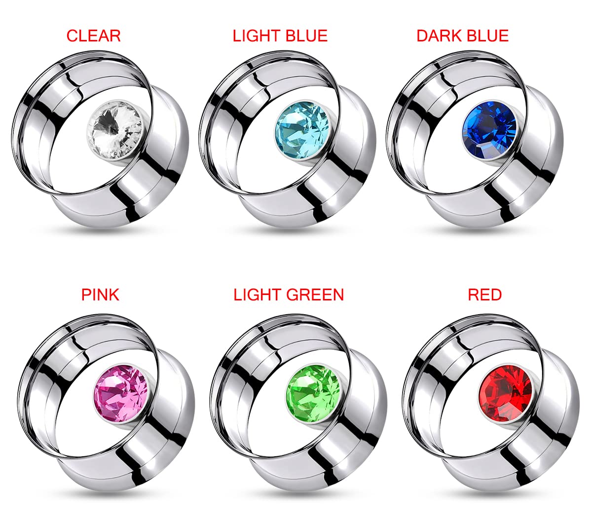 PiercingPoint 1 Piece of 00 Gauge - 10mm Blue Sapphire Bezel Set Crystal Stone on Sugical Steel Internally Threaded Ear Gauge Flesh Tunnel