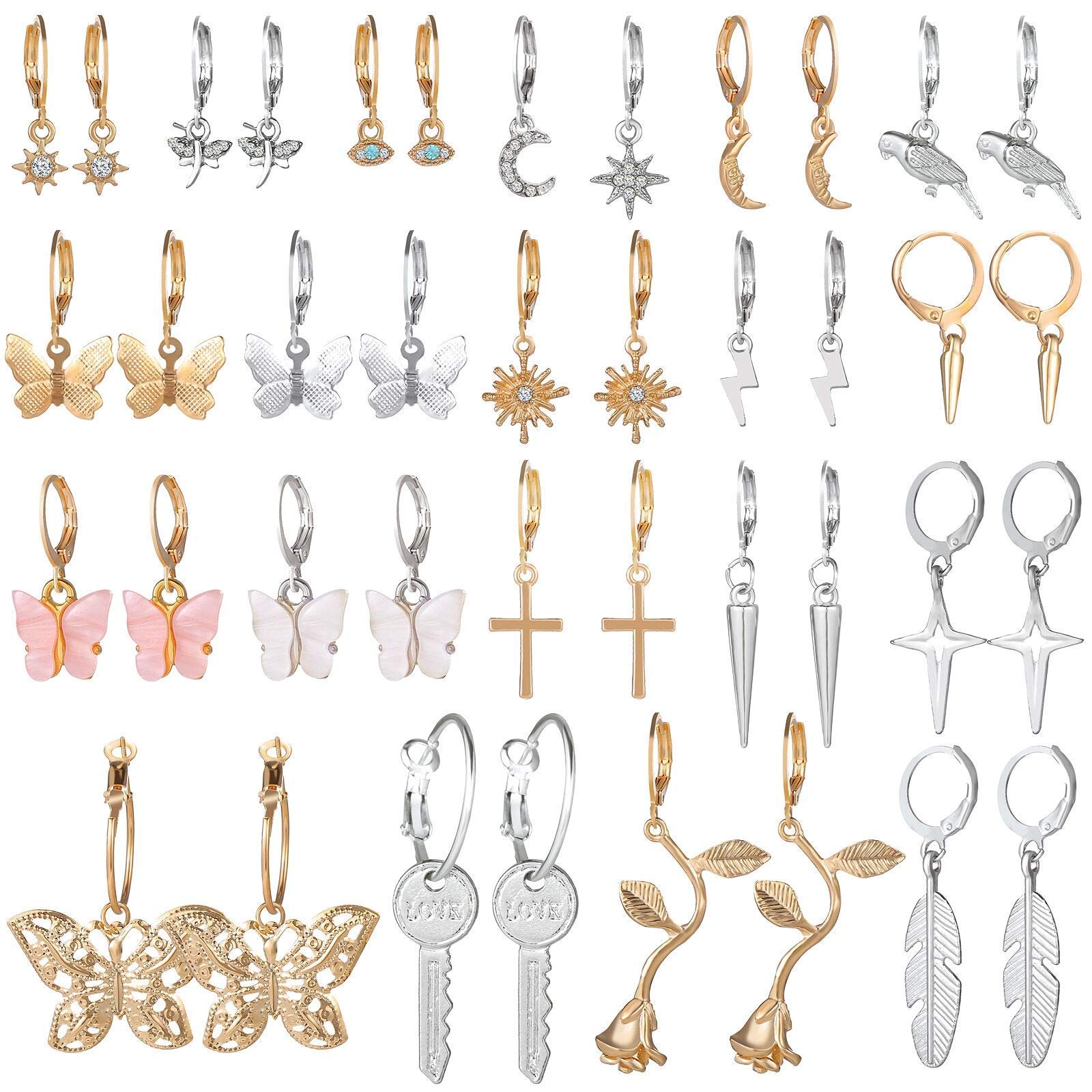 Small Hoop Earrings for Women, Funtopia 20 Pairs Mini Huggie Earrings Set with Charm, Cute Dangle Earrings