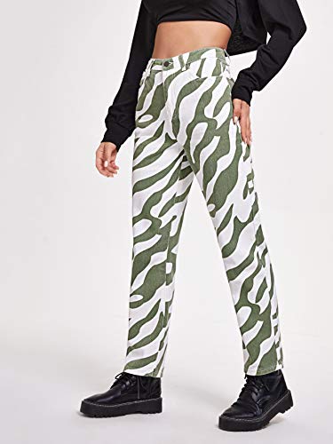 WDIRARA Women's Zebra Print High Waisted Button Jeans Casual Denim Pants Multicolored S
