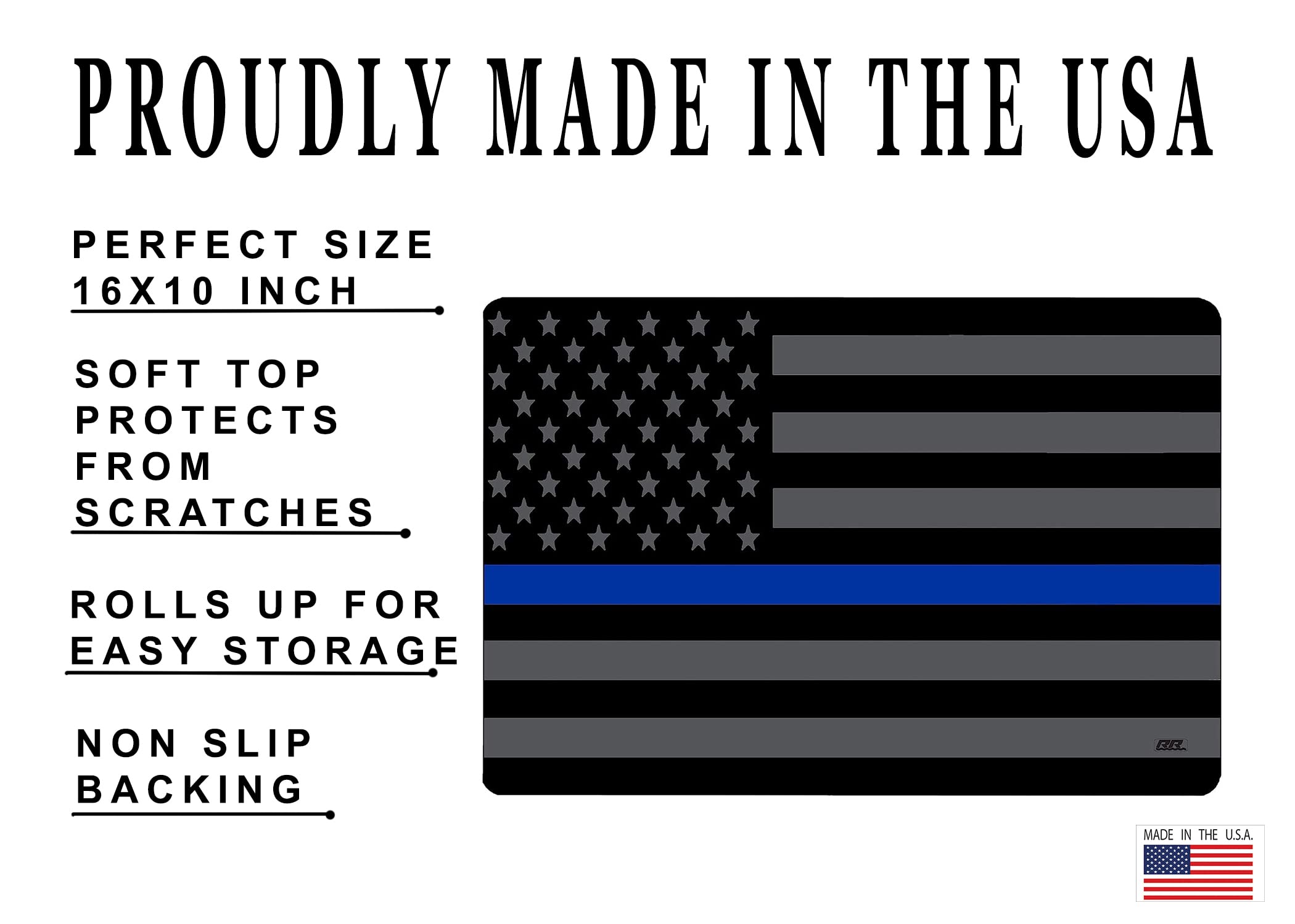 Rogue River Tactical Subdued Thin Blue Line Flag Gun Cleaning Mat Bench Pad Gift for Police Officer Law Enforcement