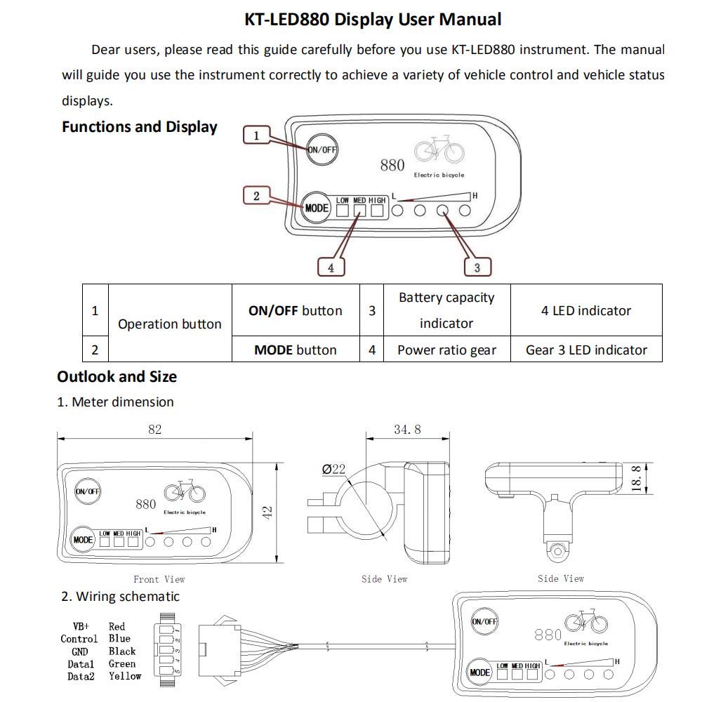 通用 Ebike Display Screen KT LED880 36V/48V KUNTENG SM Connector Intelligent Display for Electric Bicycle Conversion