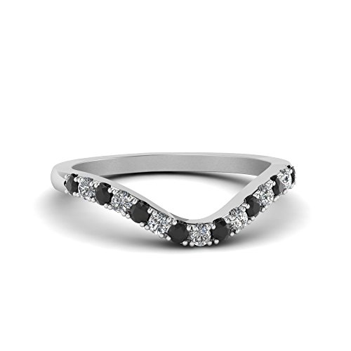 tusakha Black & White Simulated Diamond 18k White Gold Over .925 Sterling Silver Curved Engagement Wedding Band Ring For Womens
