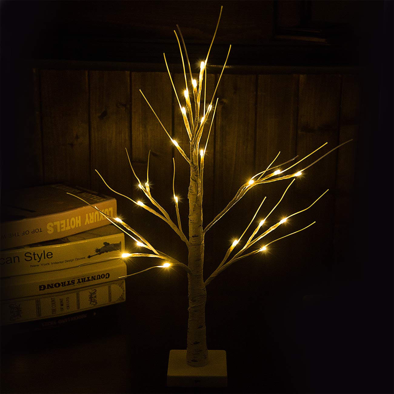 Sunnyglade 2PCS 2Ft 24 LED Birch Tree Light Fairy Tree Bonsai Tree Light Warm White for Home Wedding Festival Party Christmas Decoration (Golden)