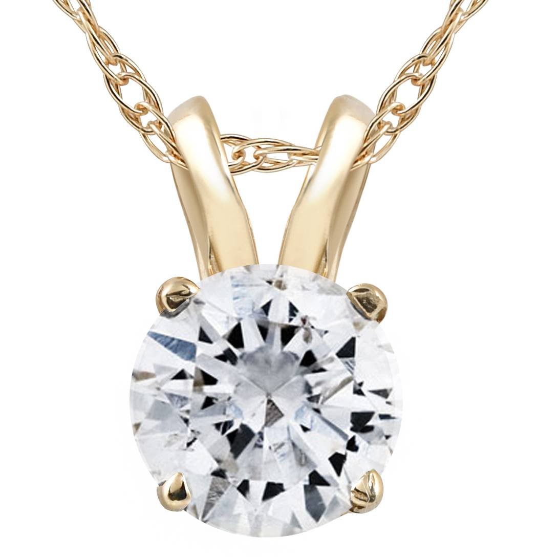 Pompeii3 14k Yellow Gold 1/2 Ct Diamond Round-Cut Solitaire Pendant Women's Necklace