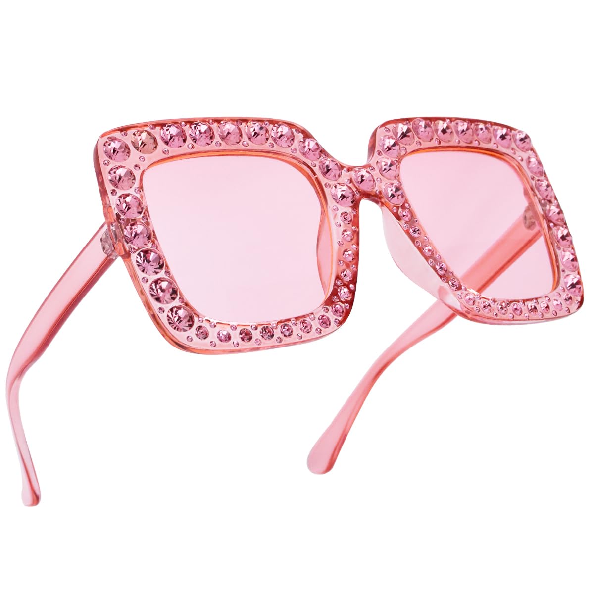 SAMURITA Elton Square Diamond Rhinestone Sunglasses Novelty Oversized Celebrity Shades(Clear Frame/Clear Lens)