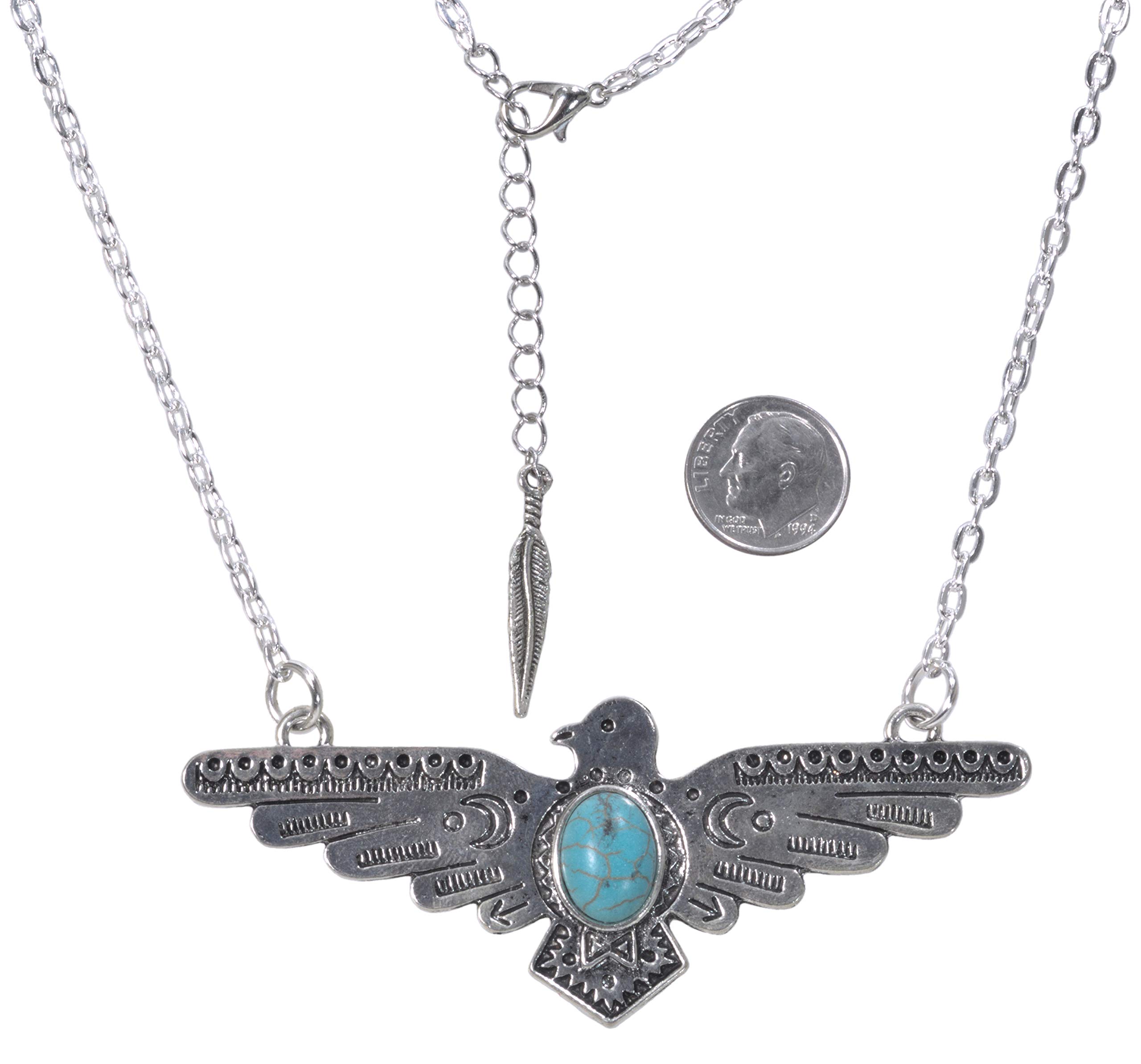 ViciBeads Necklace, Big and Bold 3"+ Southwestern Thunderbird with Turquoise Magnesite Antique Silver Colored (Not tarnished) Pendant with Chain 23"+GIFT BAG