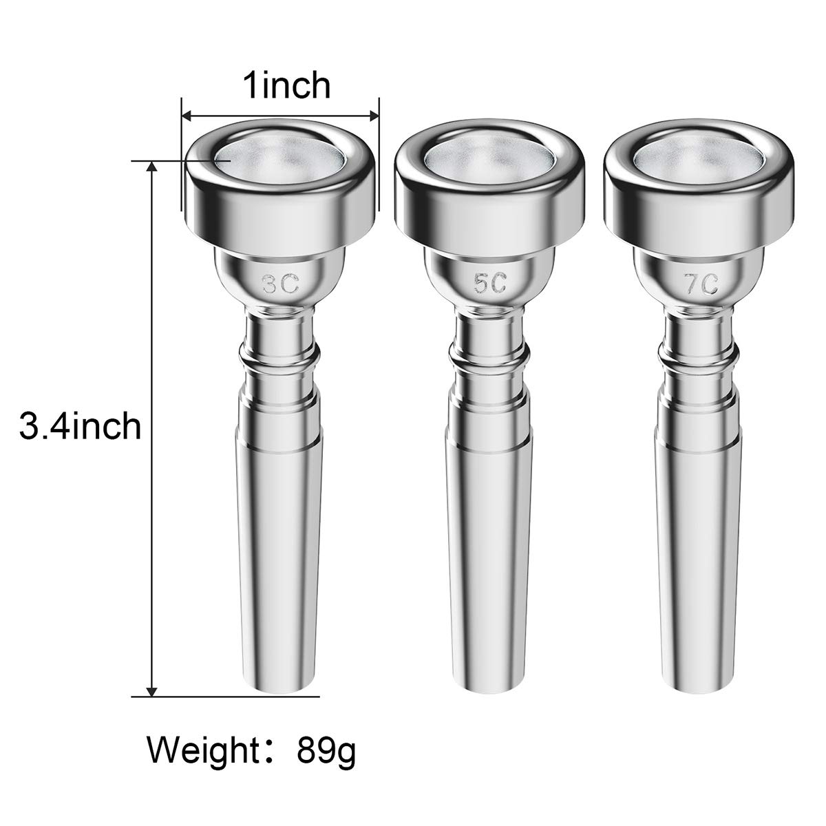 Silver Trumpet Mouthpiece 7C 5C 3C Trumpet Mouthpiece Set with Box Cleaning Cloth Compatible with Yamaha Bach Conn King Musical Instruments for Beginners and Professional Players 3Pack