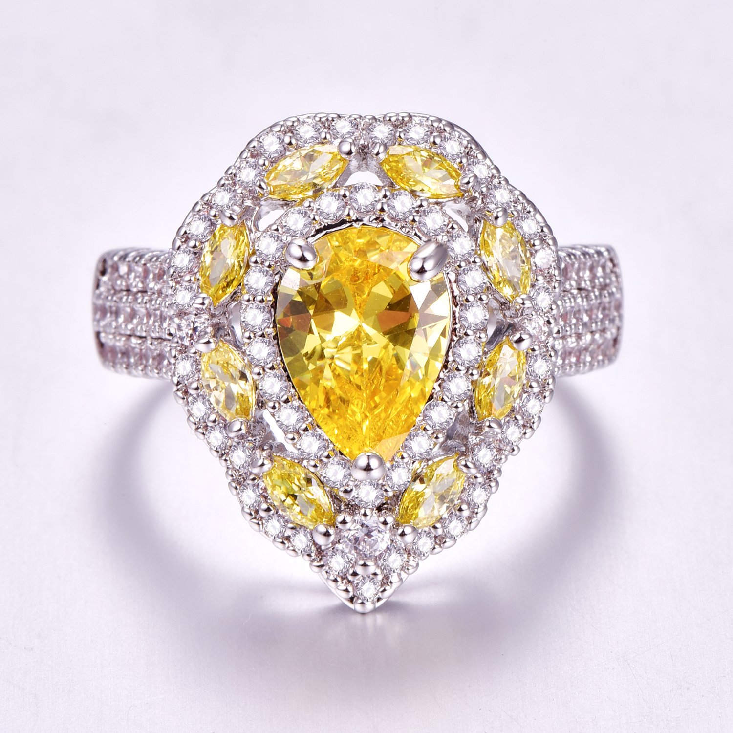 Veunora Gorgeous 925 Sterling Silver 7x10mm Citrine Filled Cluster Cocktail Rings for Women