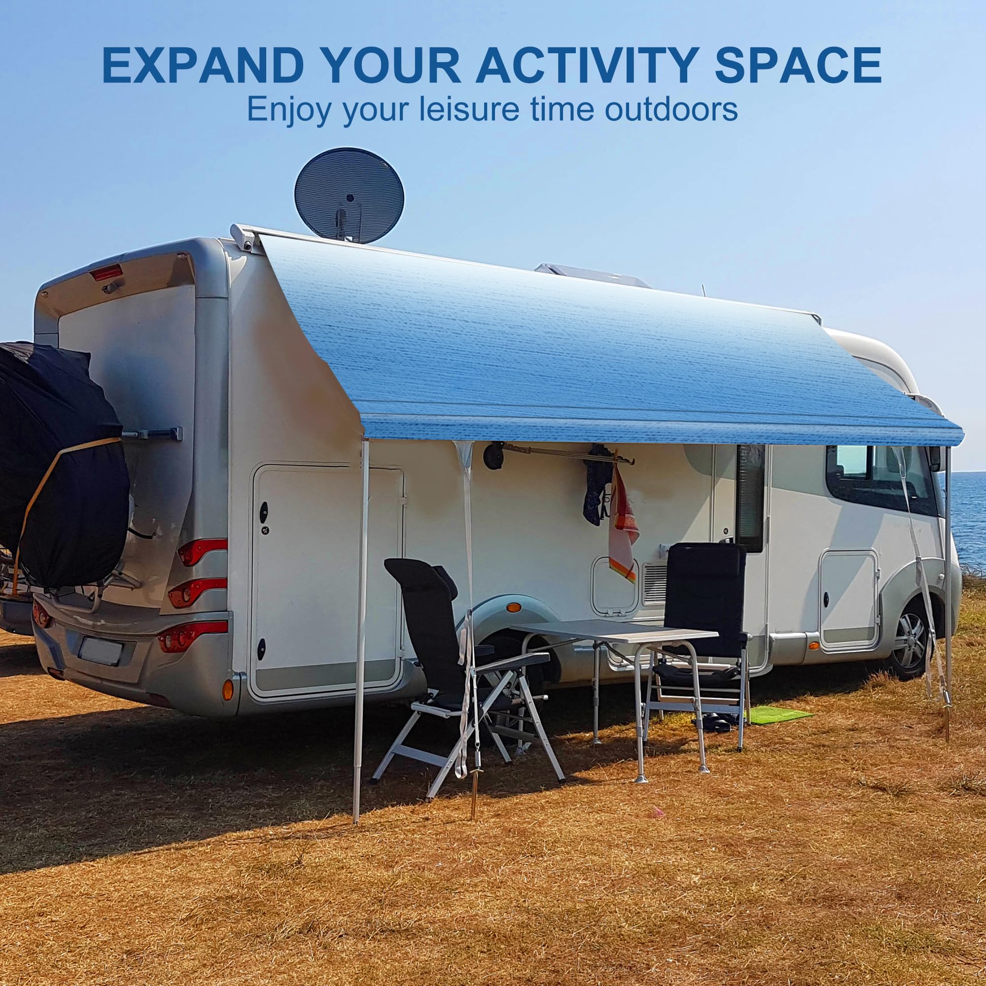 Rengue RV Awning Fabric Replacement 16 FT Vinyl Camper Awning 19oz Heavy Duty Universal RV Canopy Trailer Awnings with Pull Strap and 6 Hooks, Gradient Blue