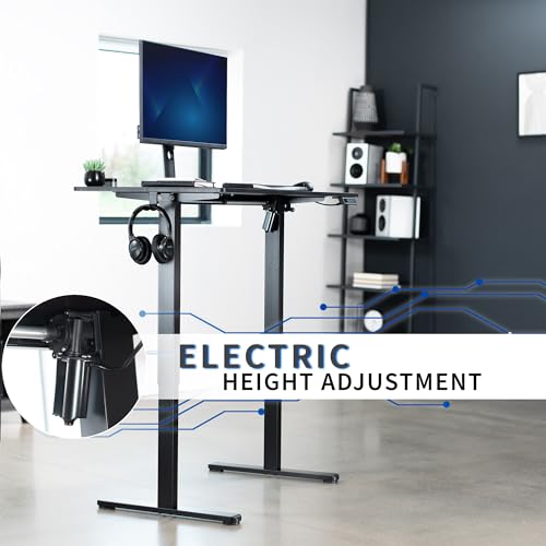 VIVO Electric Height Adjustable 44 x 24 inch Stand Up Desk, Standing Workstation with Memory Controller, Black Top, Black Frame, DESK-E144B
