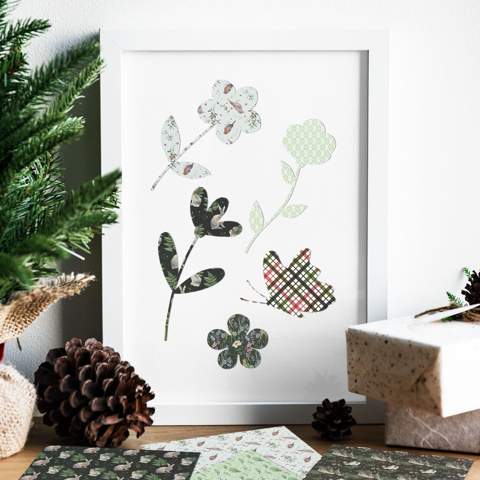 PUIKSXER 24 Sheets Forest Themed Scrapbook Paper, 6 x 6 Inches Animals Green Leaves Dots Pattern Paper Single-Sided Decorative Cardstock for Junk Journal Card Making Background Paper
