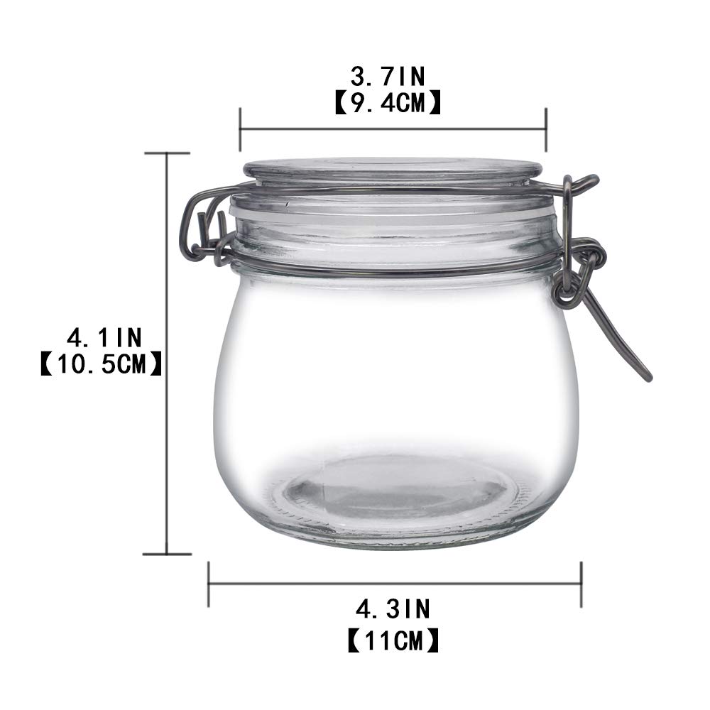 YEBODA 16oz Food Storage Canister Glass Jars with Clamp Airtight Lids and Silicone Gaskets for Multi-Purpose Kitchen Containers - Clear Round (6 Pack)