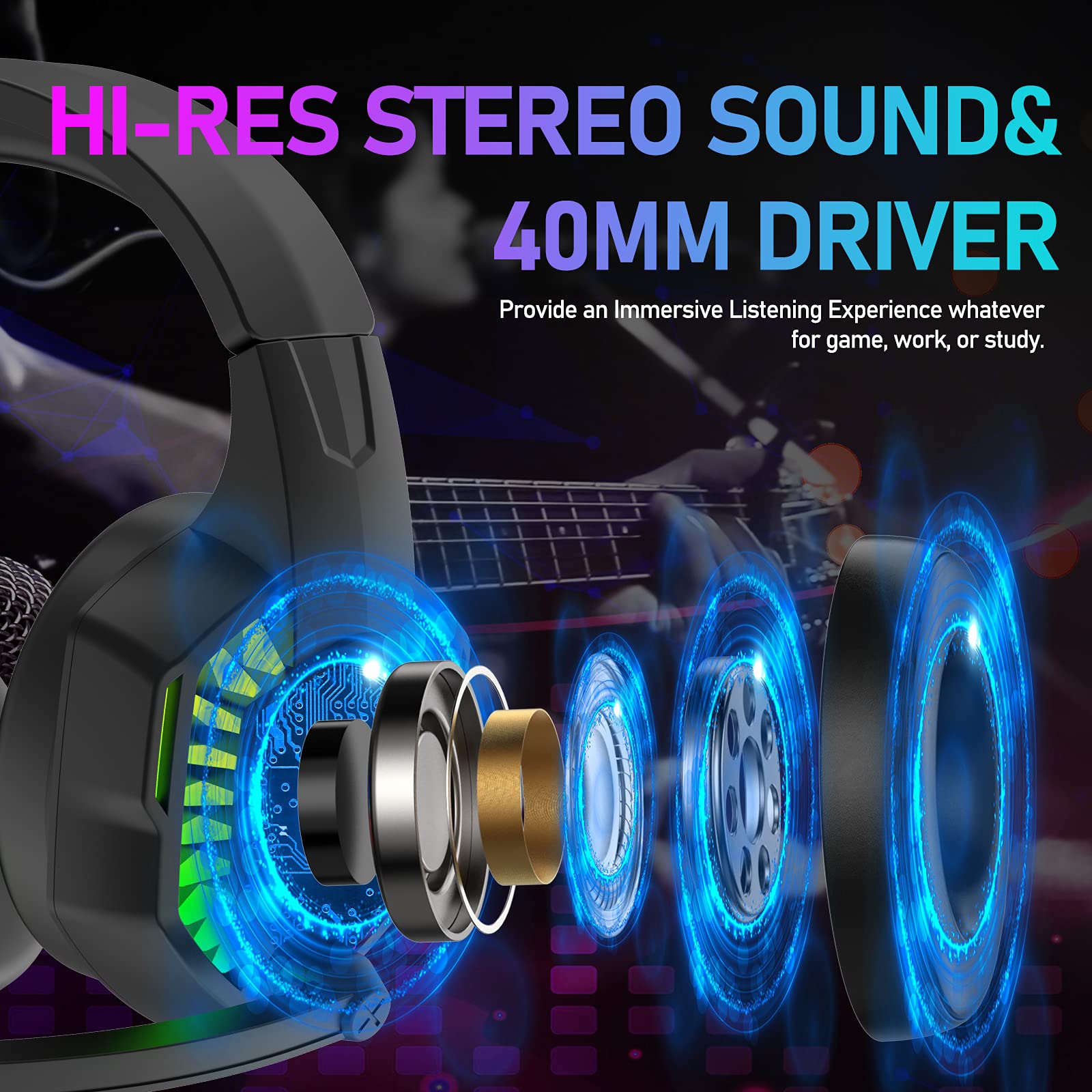 Wired Gaming Headset with Rainbow RGB Backlight Retractable Noise Isolating Microphone Stereo Sound Deep Bass Memory Foam Earmuff Over Ear Headphone for PS4 Xbox One Switch PC Mac Gamer Music (Black)