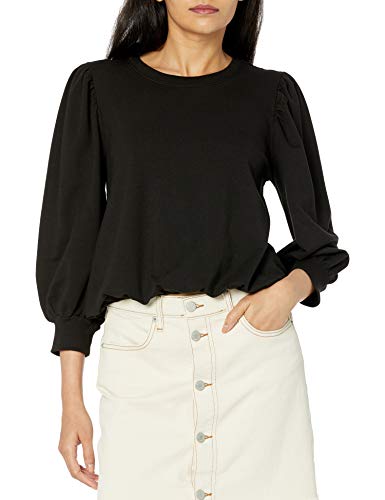The Drop Women's Leona Short Puff Sleeve Crew Neck French Terry Sweatshirt, Black, L