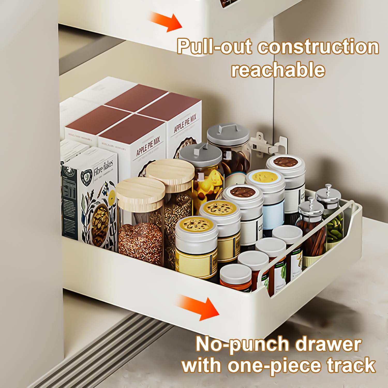 Pull Out Cabinet Organizer Fixed With Adhesive Nano Film, Sliding Pantry Shelves and Heavy Duty Storage Sliding Drawer Pantry Shelf for Kitchen,Living Room,Home, 12.2" W x16.9 D x 2.75" H