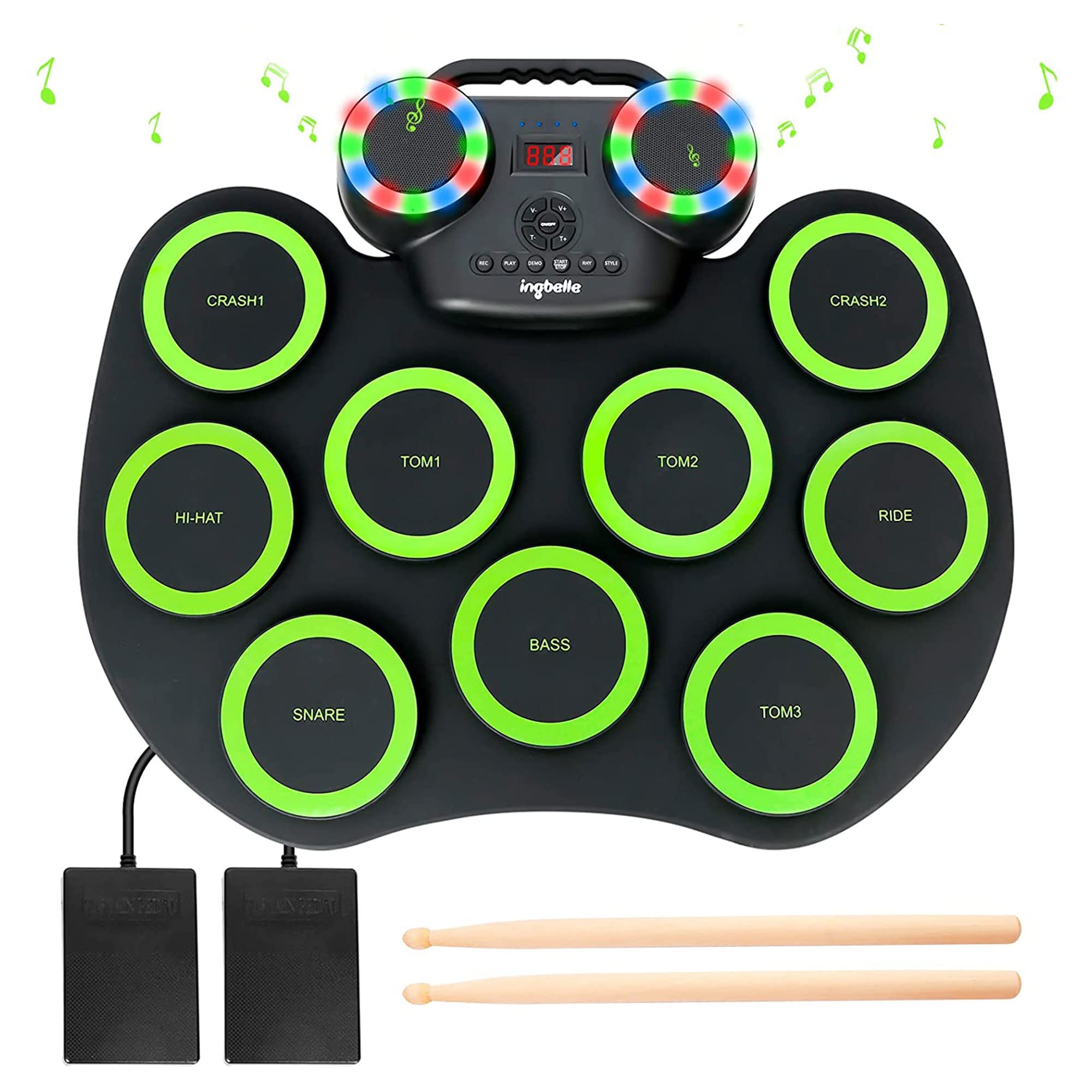 Paxcess Electric Drum Set, 7 Drum Practice Drum Pad With Headphone, Built-in two Speaker, Drum Sticks, Drum Pedals,10 Hours Playtime, Great Holiday Xmas Birthday Gift for Kids(Headphone)