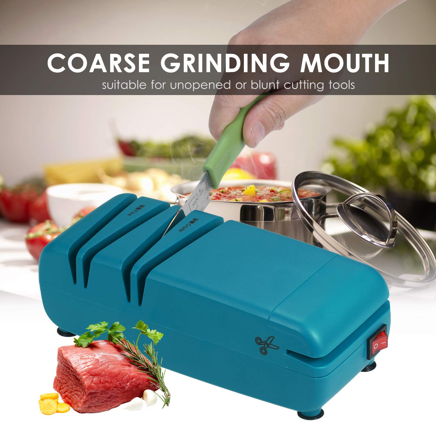 VISLONE Professional Electric Knife Sharpener for Straight Serrated Knives and Kitchen Shears with 3 Stage Diamond Sharpening Wheel for Sharp Durable Edges