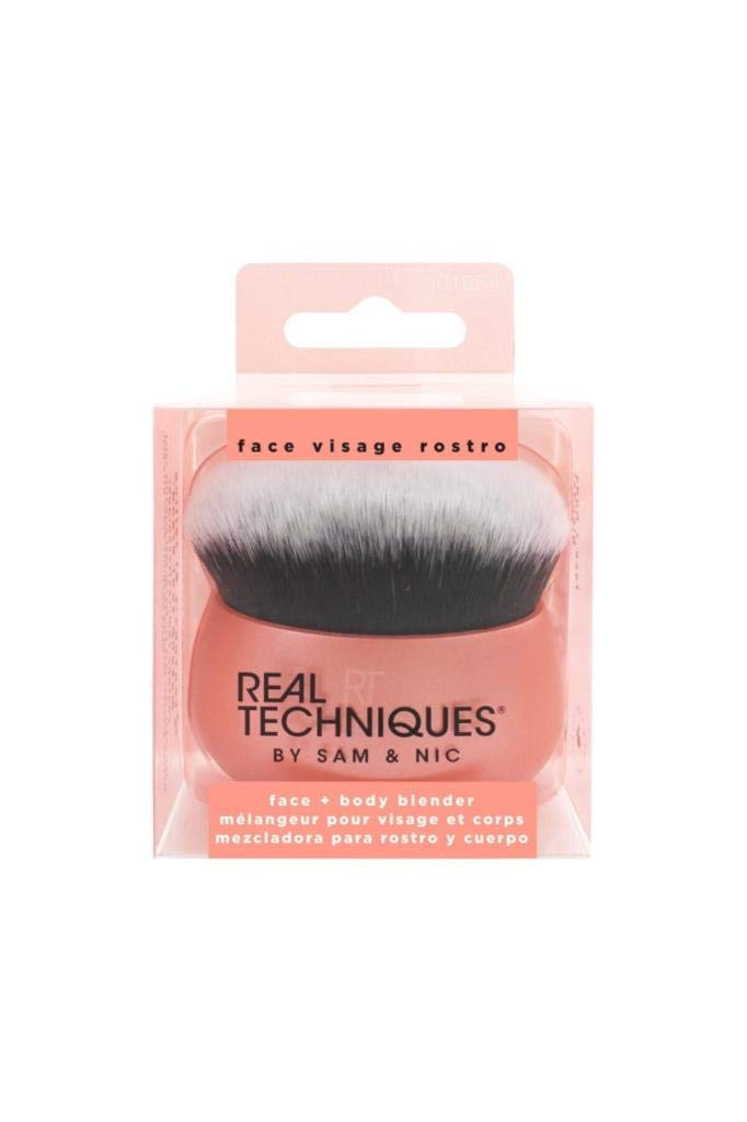 Real Techniques Face & Body Blender, For Face & Body Makeup, Blends Foundation, Creams, & Bronzers, Dense, Synthetic Bristles, Pink Handleless Brush, Streak Free Finish, 1 Count