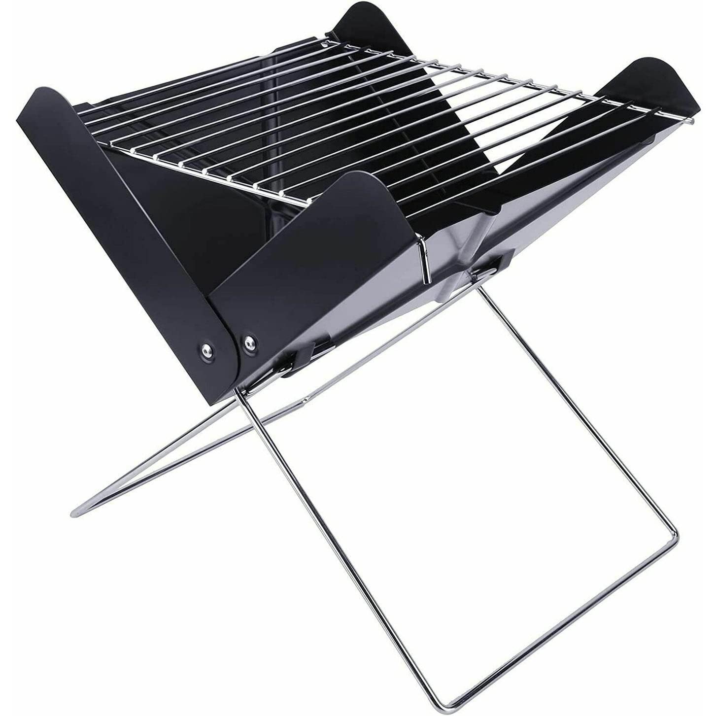 Portable Grill Charcoal Barbecue Grilldetachable Collapsible Mini Tabletop Camping Bbq Black Steel