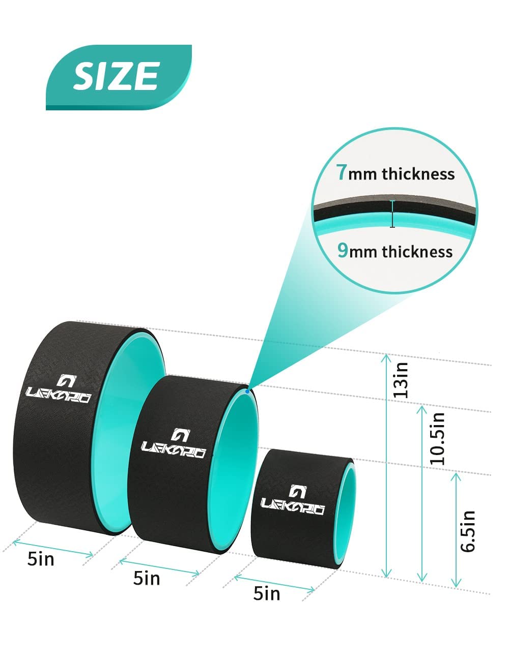 Yoga Wheel Set of 3, Back Roller for Back Pain Relief, Stretching, Multifunctional Back Wheel Improve Flexibility, Strength & Backbends, Deep Tissue Massage, Size 13"/10.5"/6.5''