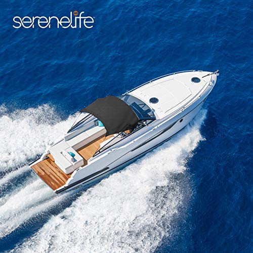 SereneLife Waterproof Boat Bimini Top Cover-61-66'W 3 Bow Bimini Top Canvas Sun Shade Boat Canopy-1' Double Wall Aluminum Frame Tube,2 Straps 2 Rear Support Poles,Storage Boot-SLBT3BK661(Black)