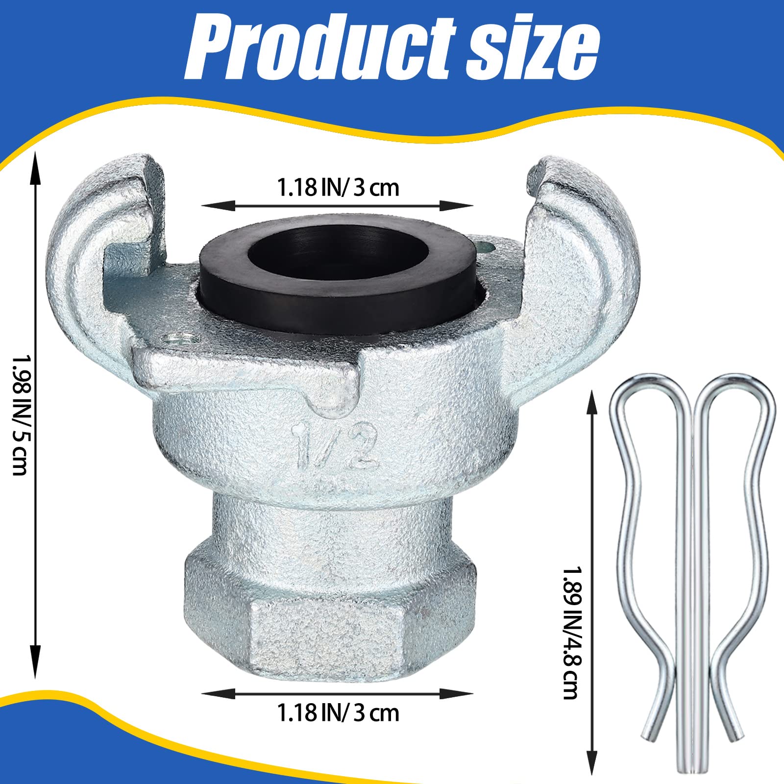 Therwen 4 Sets NPT Iron Air Hose Fitting 2 Lug Universal Coupling Chicago Fitting for Female and Male End(1/2'', Female End)