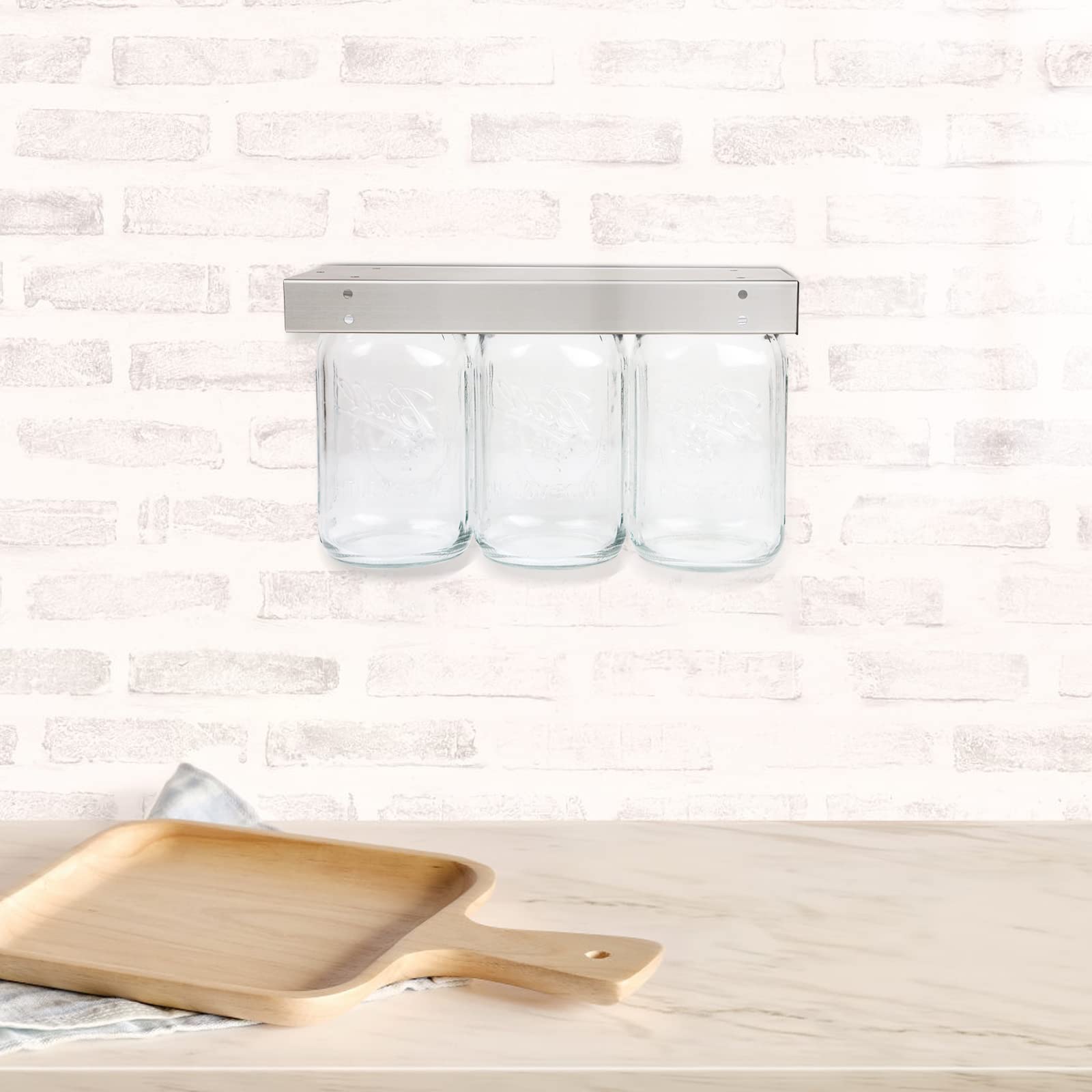 YEEPON mason jar racks, mason jar holders,mason jar holders for hanging,Stainless Steel Holder with 3 Mounting Options for Kitchen, Shelves and Cabinets,Wide Mouth（2Pack