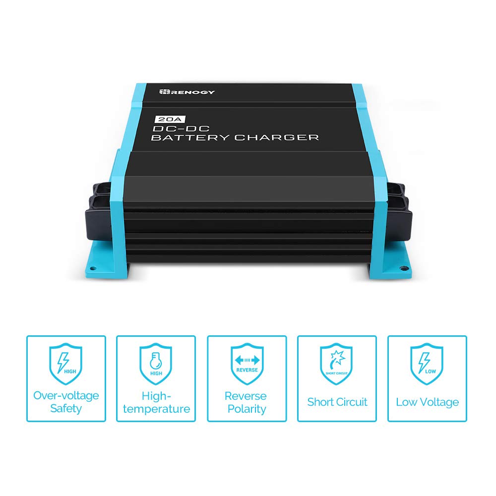 Renogy 12V 20A DC to DC On-Board Battery Charger for Flooded, Gel, AGM, and Lithium, Using Multi-Stage Charging in RVs, Commercial Vehicles, Boats, Yachts, 20A