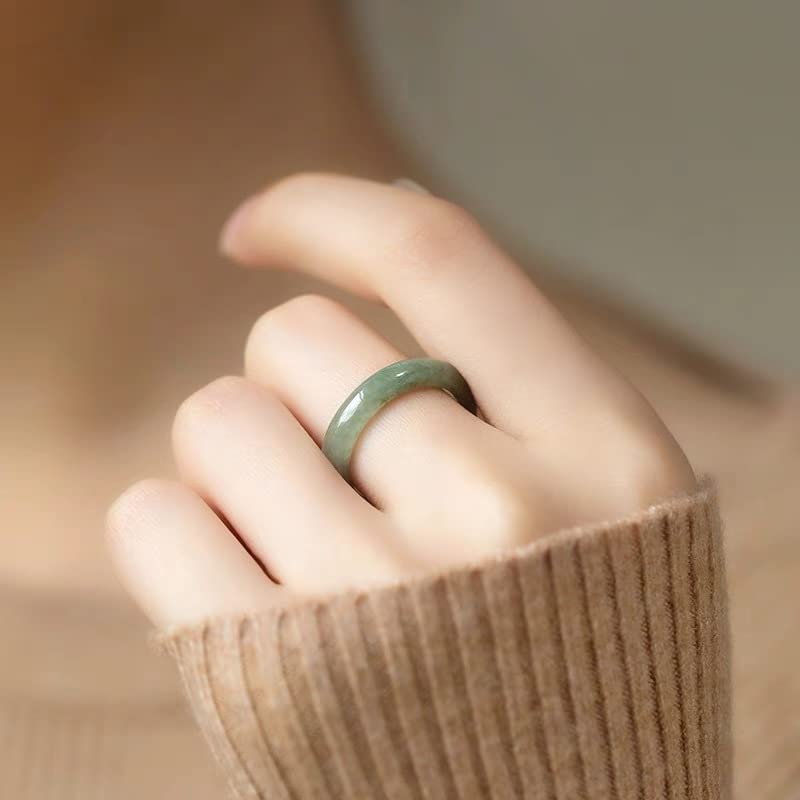 Zhubobo Mens Womens Natural Genuine Real Green Jade Band Ring Size 5-12 (Green,11)