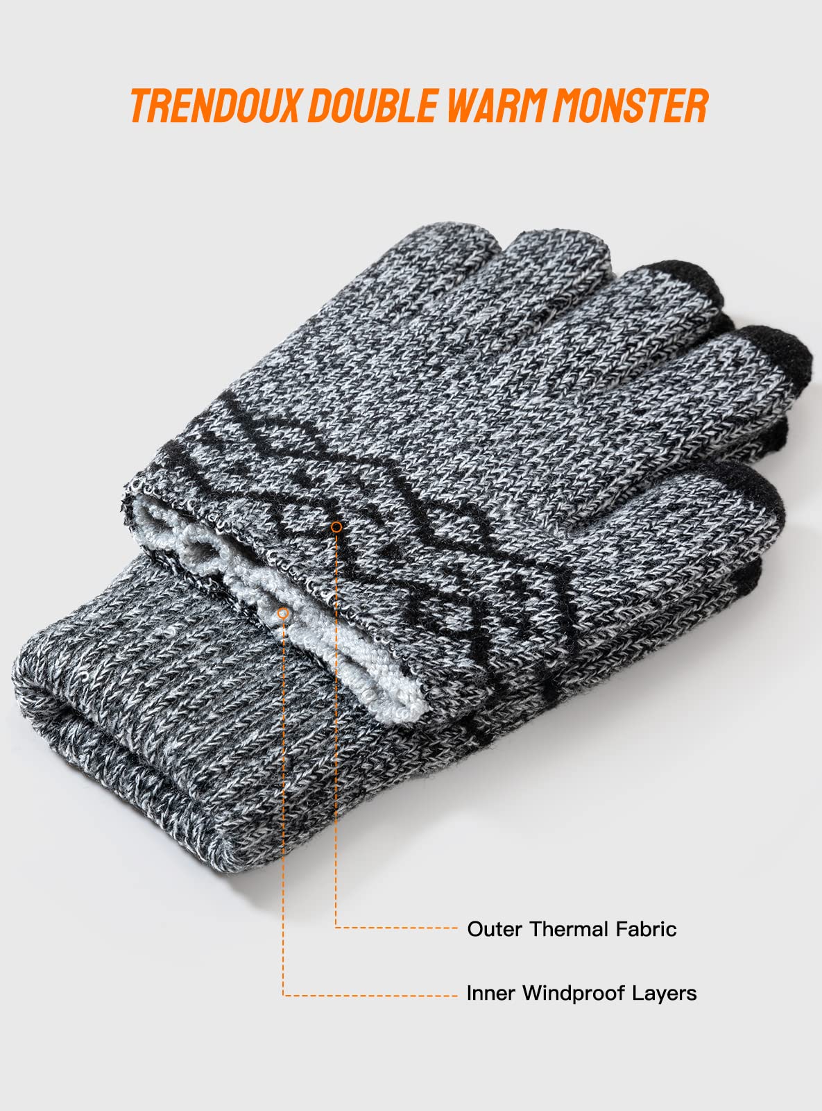 TRENDOUX Gloves for Men, Running Driving Glove Women Touchscreen Warm Stretchy Material Elastic Cuff Double Thickened Windproof Snow Texiting Phone - Typing Cold Hands - Black - L