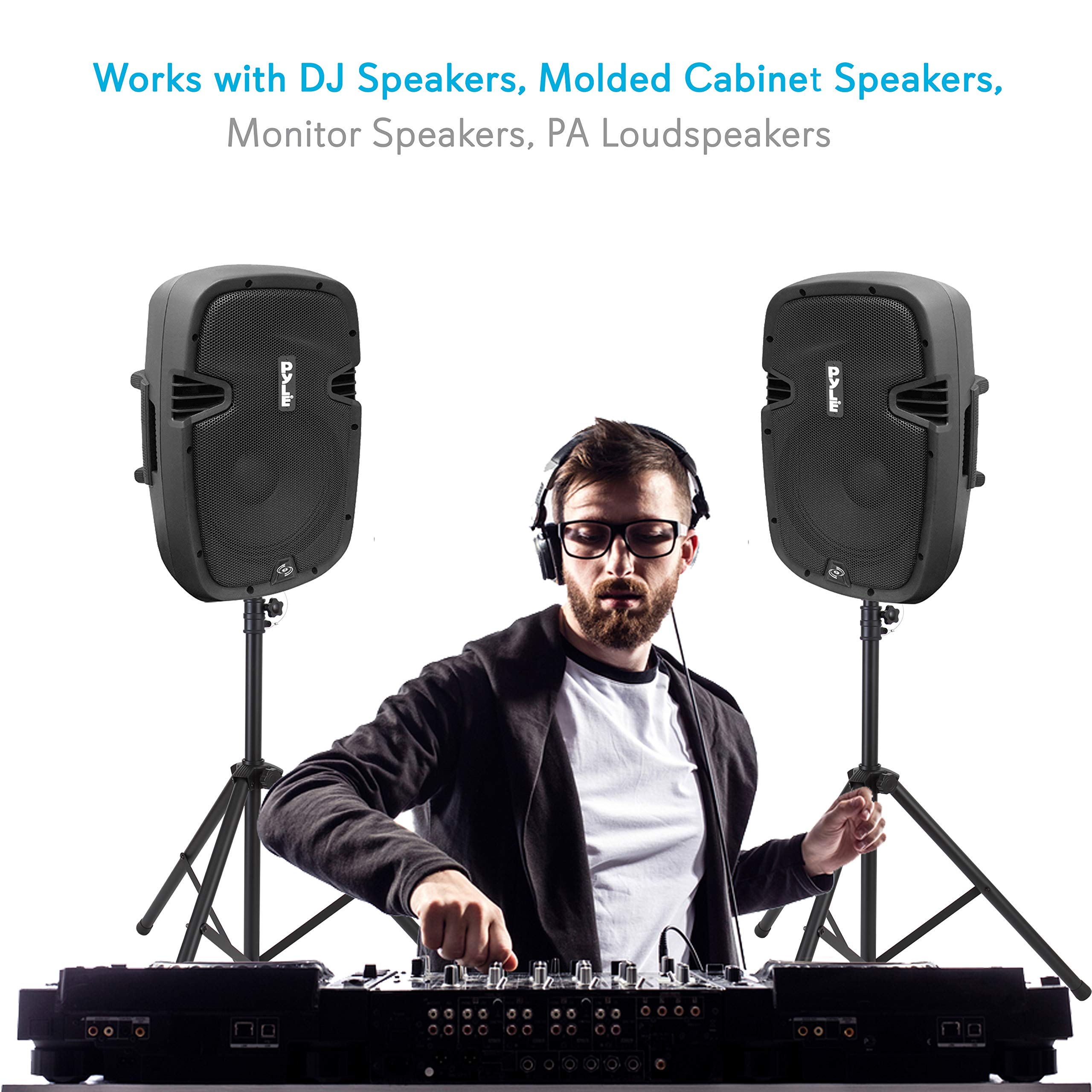 Pyle Universal Stand Kit-Height Adjustable 3.6’ -5.6’ Tall Sound Equipment Tripod Mount for Speakers w/ 35mm Insert-Home, Stage, Studio Use-(2), Black, 21’ ft 1/4" Audio Cable (PMDK102)