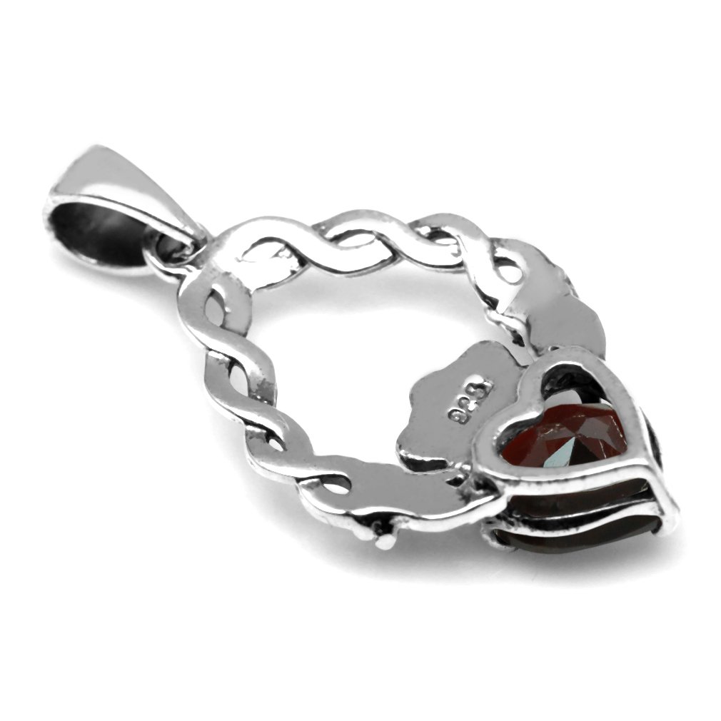 Silvershake 1.38ct. Natural Heart Shape Garnet 925 Sterling Silver Claddagh Pendant with 18 Inch Chain Necklace