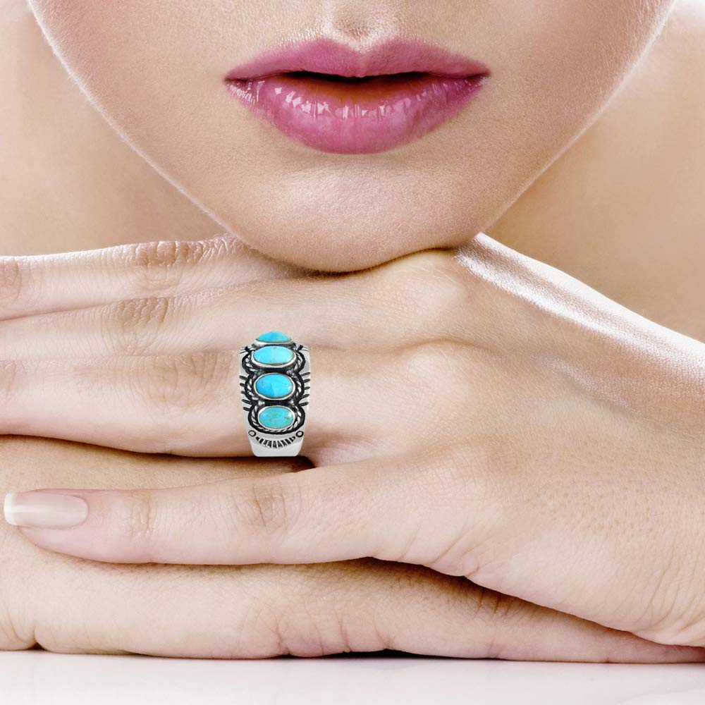 Sterling Silver Gemstone Ring with Genuine Turquoise (SELECT color) (Turquoise, 8)
