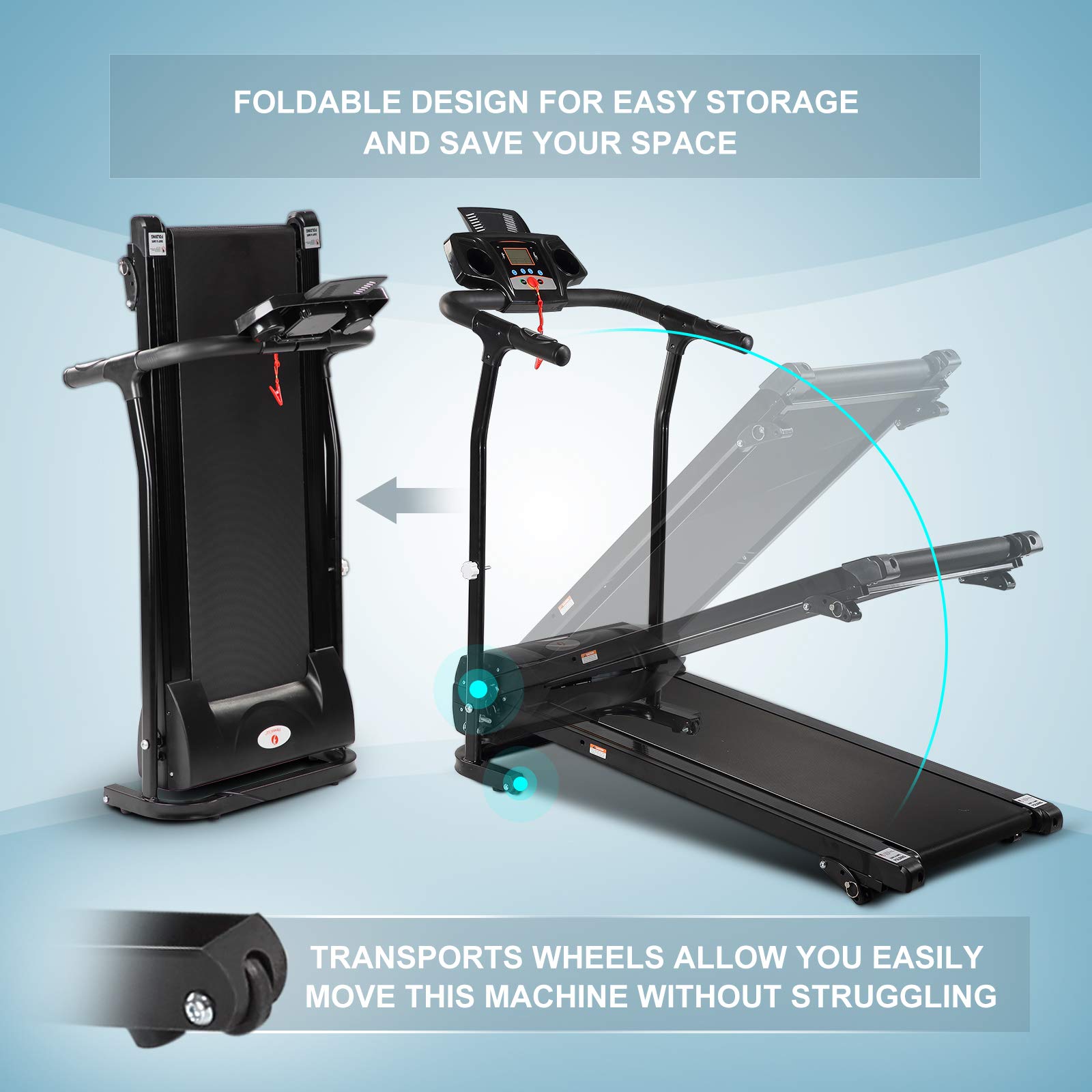 Smart 2HP Electric Folding Treadmill, 3 Levels Manual Incline Fitness Motorized Running Jogging Exercise Machine with W/PAD Holder, Hand Grip Pulse Sensor for Home Gym Cardio Workout Training Indoor…