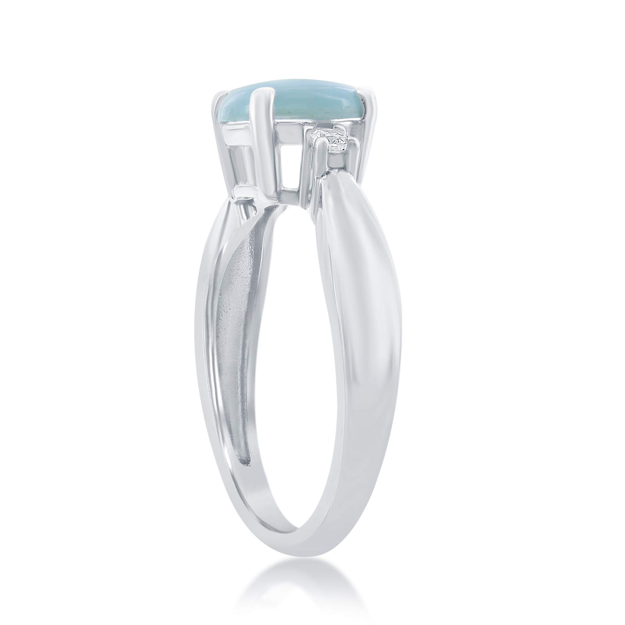 Sterling Silver High Polish Four-Prong Round Larimar with CZ Ring (Size 8)