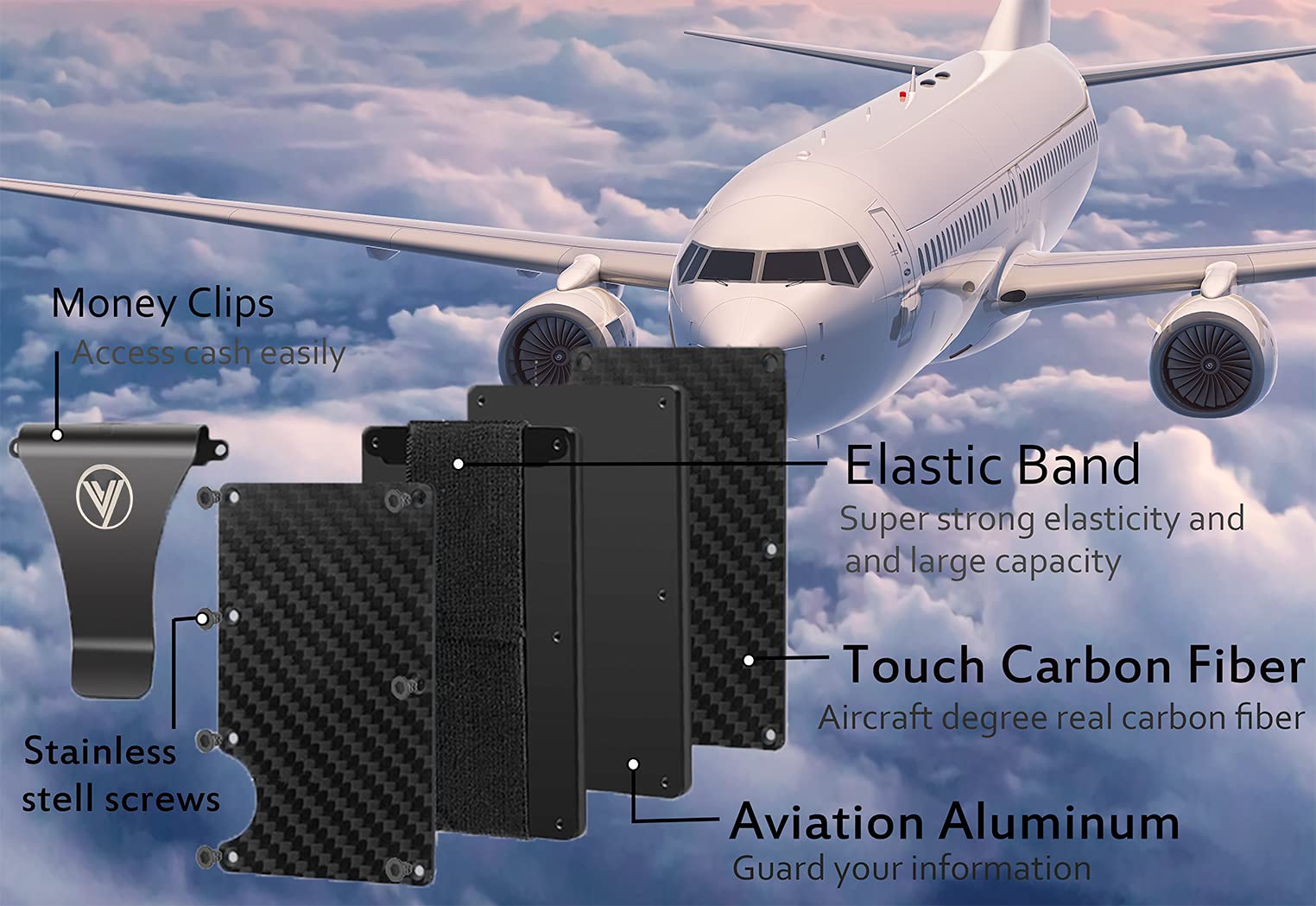 Yoyoapple Minimalist Wallet For Men with Multitool Card,Carbon Fiber Card Holder Wallet Thin Metal Wallets For Men Slim Wallet For Men With Money Clip