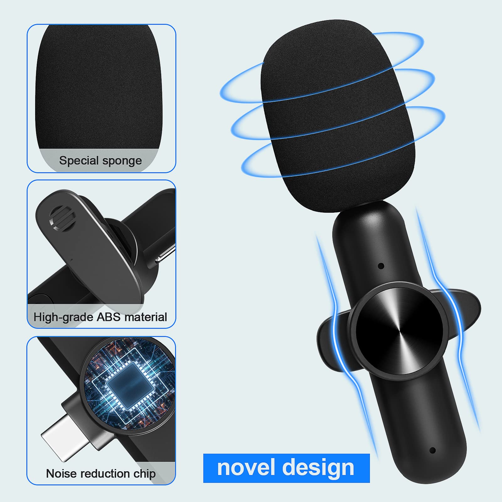 YAIUZGOO Wireless Lavalier Microphone for iPhone/Typc-c, 3 Level Noise Reduction Plug and Play, Auto-Sync, Mini Lapel Mic YouTube FB Live Stream TikTok/Vlog Video Recording