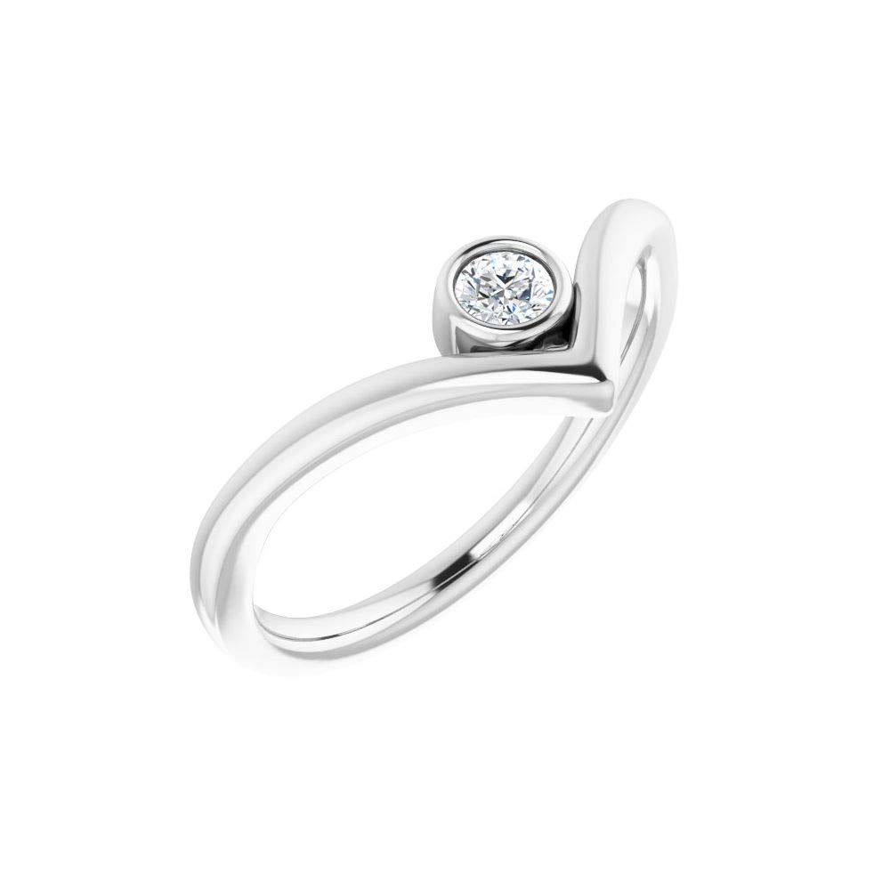 Solid 925 Sterling Silver Solitaire 1/10 Cttw Diamond Solitaire Bezel-Set "V" Ring Band (.10 Cttw) (Width = 8.7mm) - Size 8.5