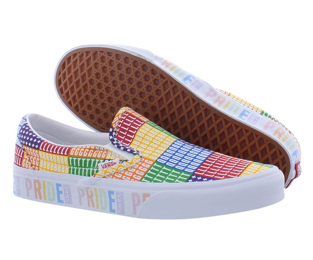 Vans Men's Low-Top Sneakers Skate Shoe, Pride Multi True White Classic Slip on, 6.5