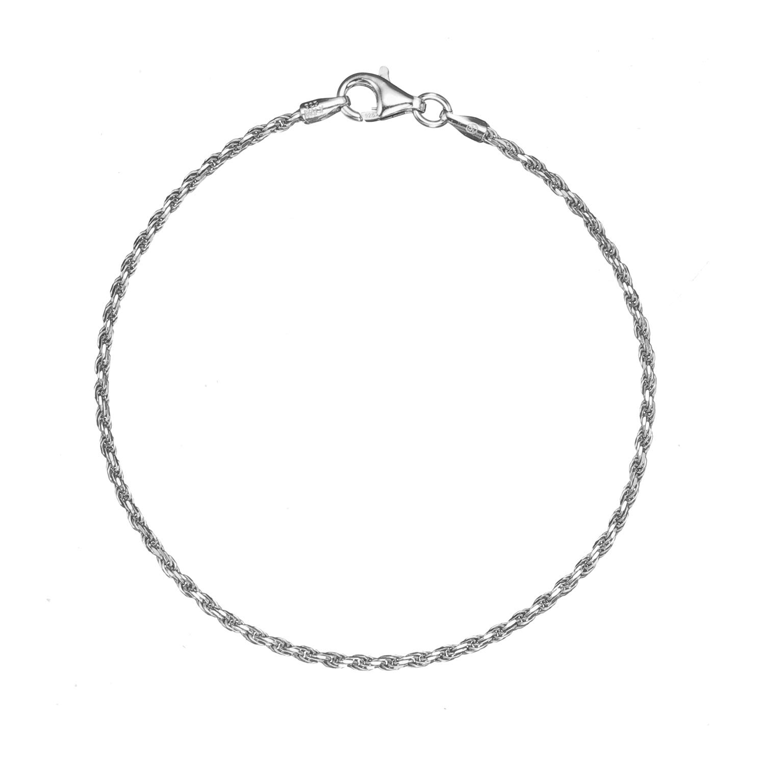 Sterling Silver 1.6mm Italian Twisted Rope Chain Bracelet - 8"