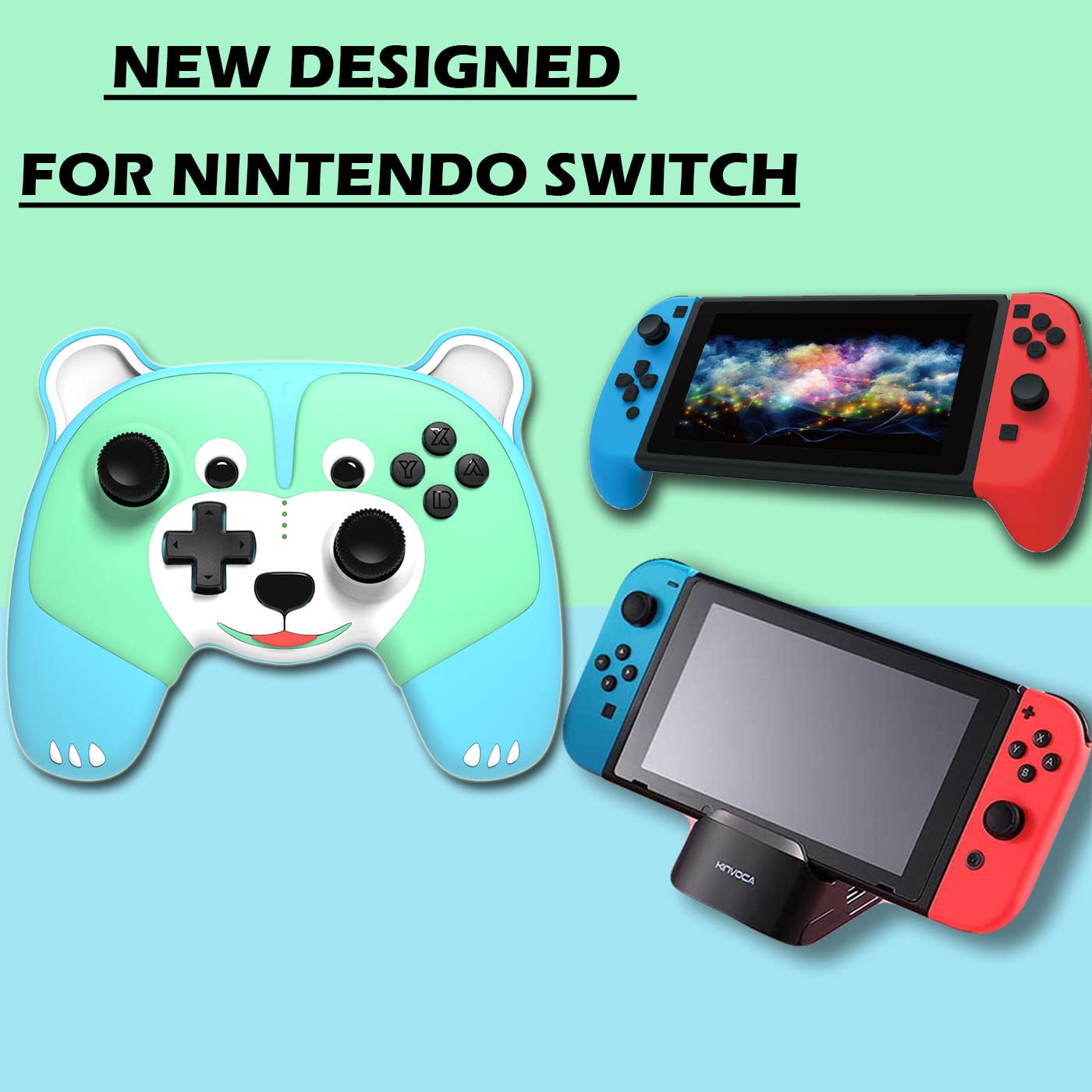 YB-OSANA Cute Switch Pro Controller for Kids Small Hands Compatible with Nintendo Switch/Switch OLED/Lite Wireless Switch Controller with Turbo Wake-Up Motion LED Light