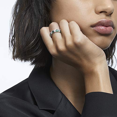 SWAROVSKI Matrix Cocktail Ring, Green and Clear Crystals with a Rhodium Finish Band, Size 5, Part of the Matrix Collection