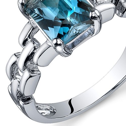 PEORA London Blue Topaz Ring Sterling Silver Chainlink Style 1.75 Carats Size 9