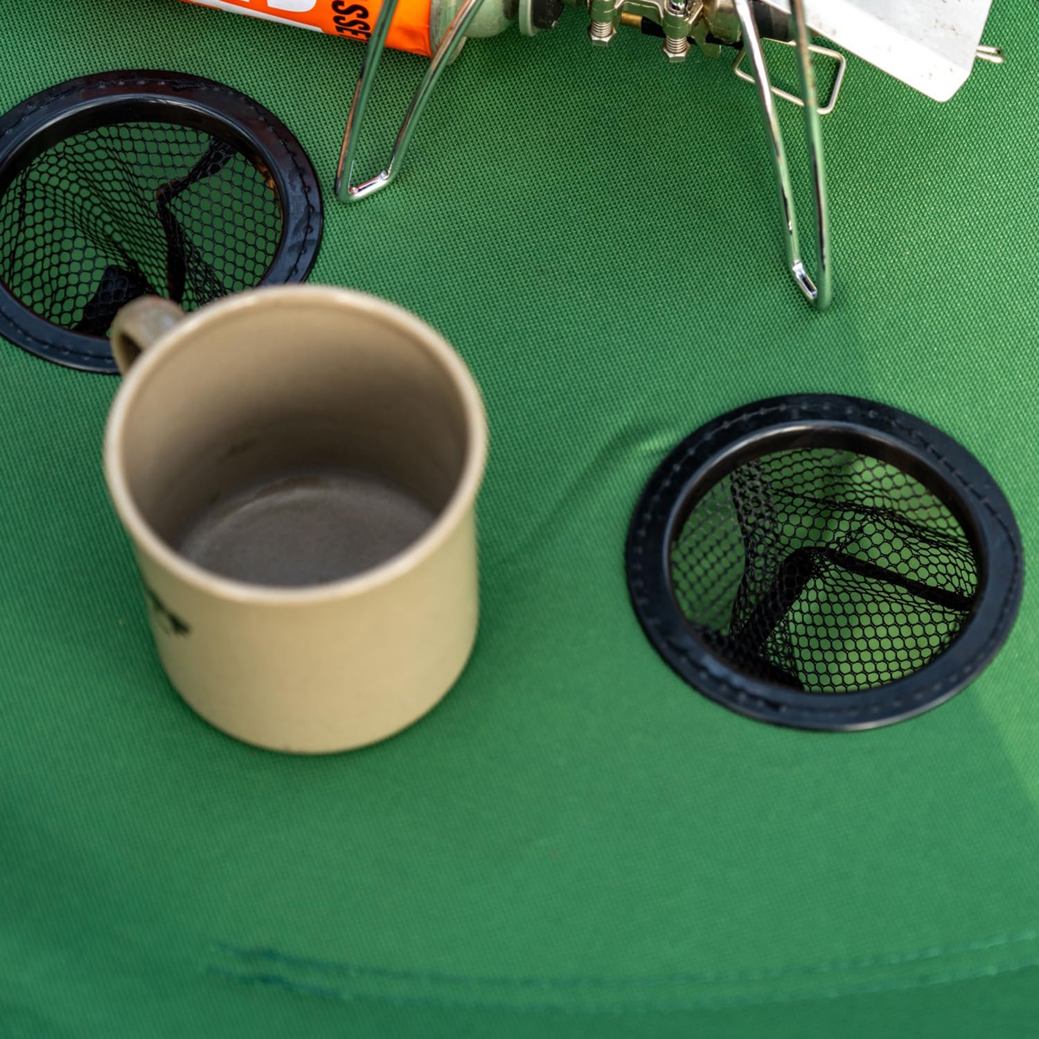Portable Outdoor Camping Folding Round Table, Double Layer Picnic Table with Four Cup Holes and Carry Bag, Table Suitable for Outside, Beach and BBQ (Army Green)